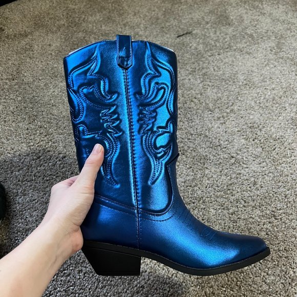 Shoes | Metallic Blue Cowboy Boots | Poshmark